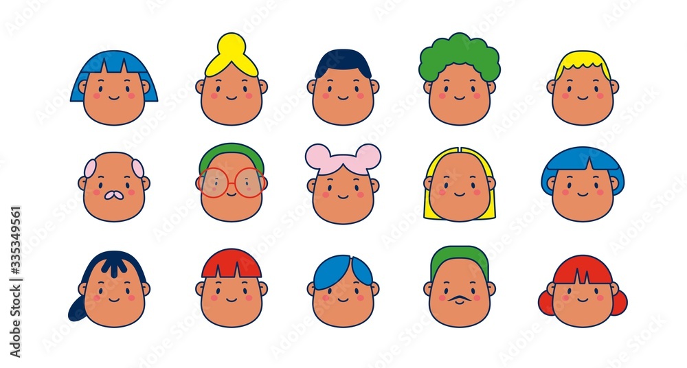 Comic Face avatars. Men and Women. Various Haircuts. Minimalistic icons ...