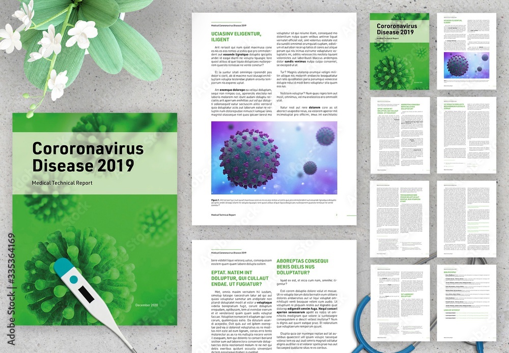 Medical Technical Report Brochure Layout with Green Accents Stock ...
