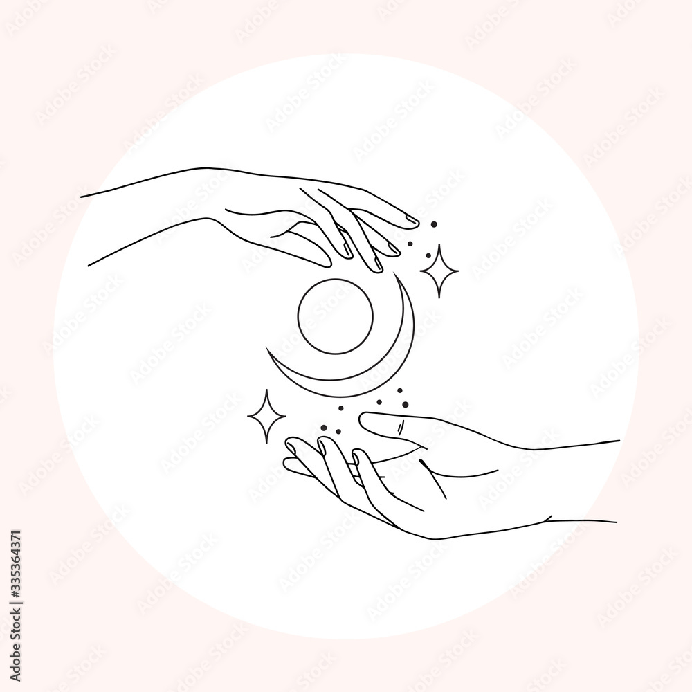 Woman hand line art. Delicate hand position, gestures in minimalist ...