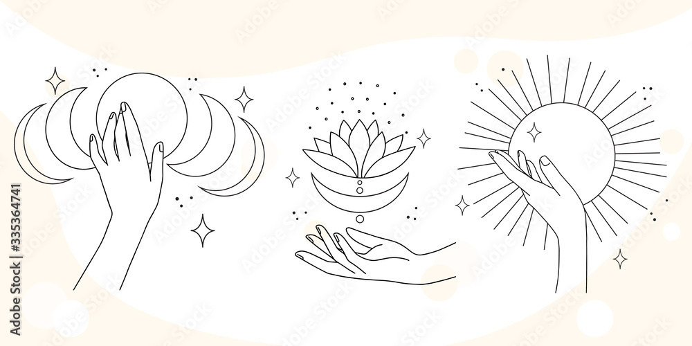 Woman hand line art collection. Delicate hand positions, gestures in ...