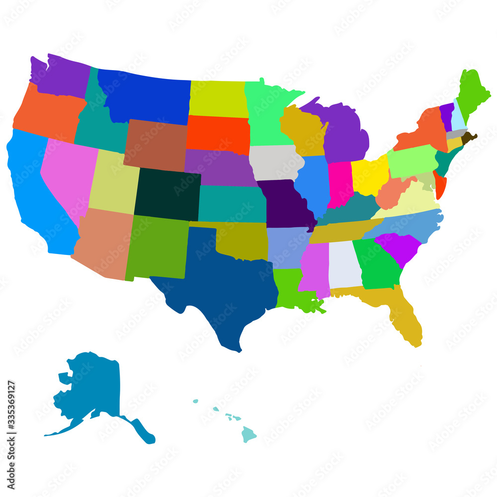 Vector illustration of a High Detail USA Map with different colours ...