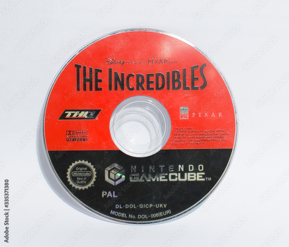 london, england 05/052019 Nintendo gamecube , the incredibles red disc ...