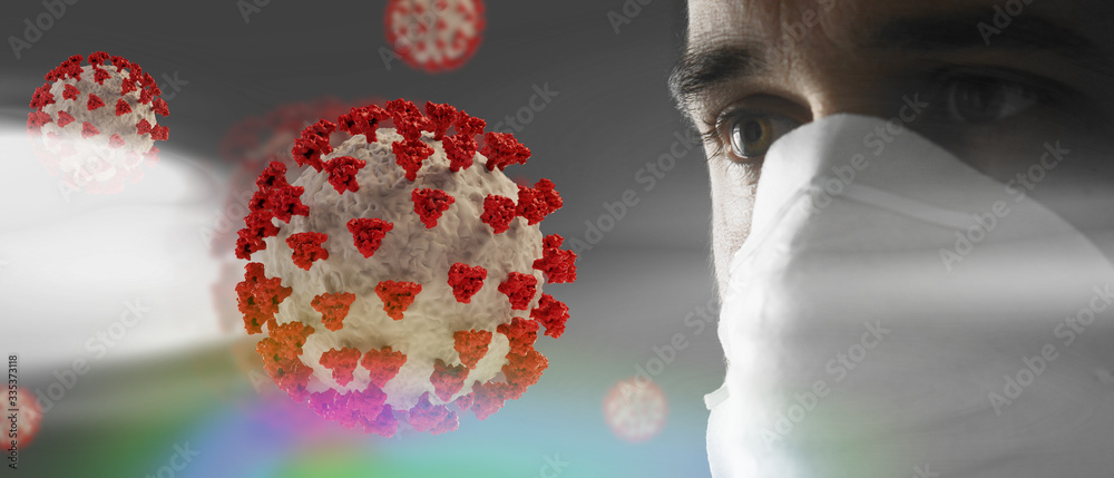 virus COVID-19 Coronavirus. wearing a mask over mouth and nose. young ...