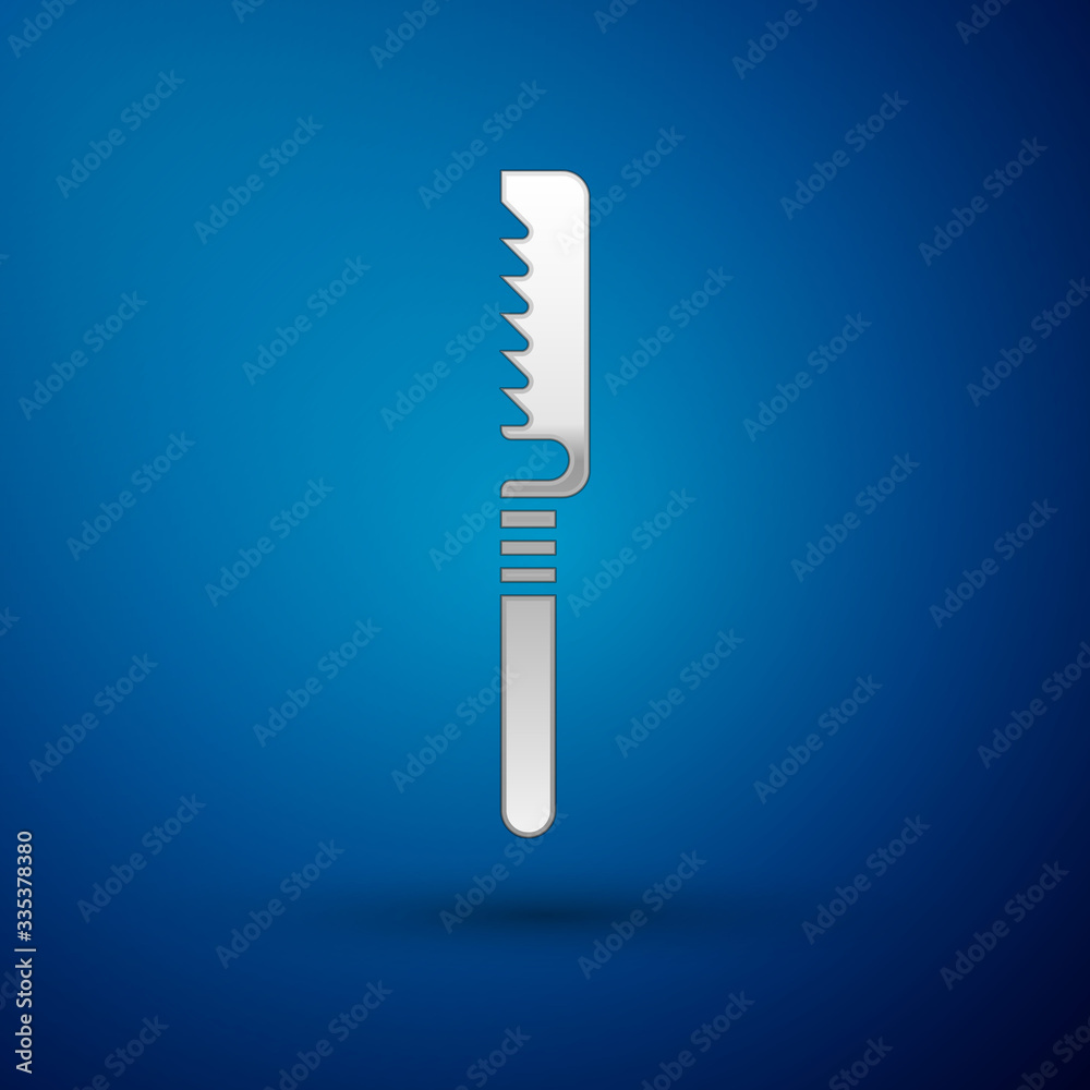 Silver Medical saw icon isolated on blue background. Surgical saw ...