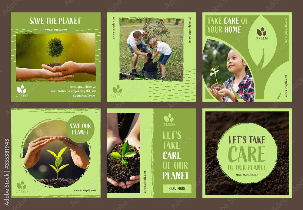 Environment Social Media Post Layout Set Stock Template | Adobe Stock