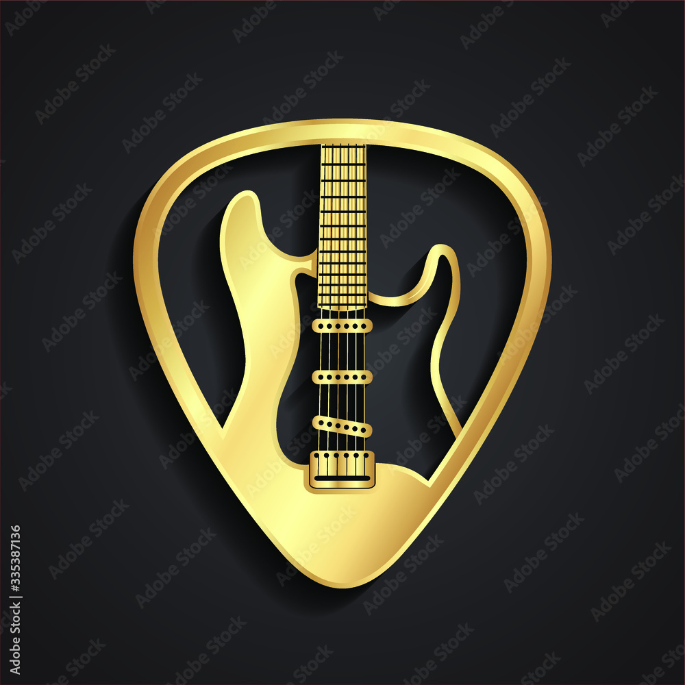 3d golden plectrum with guitar shape logo design Stock Vector | Adobe Stock