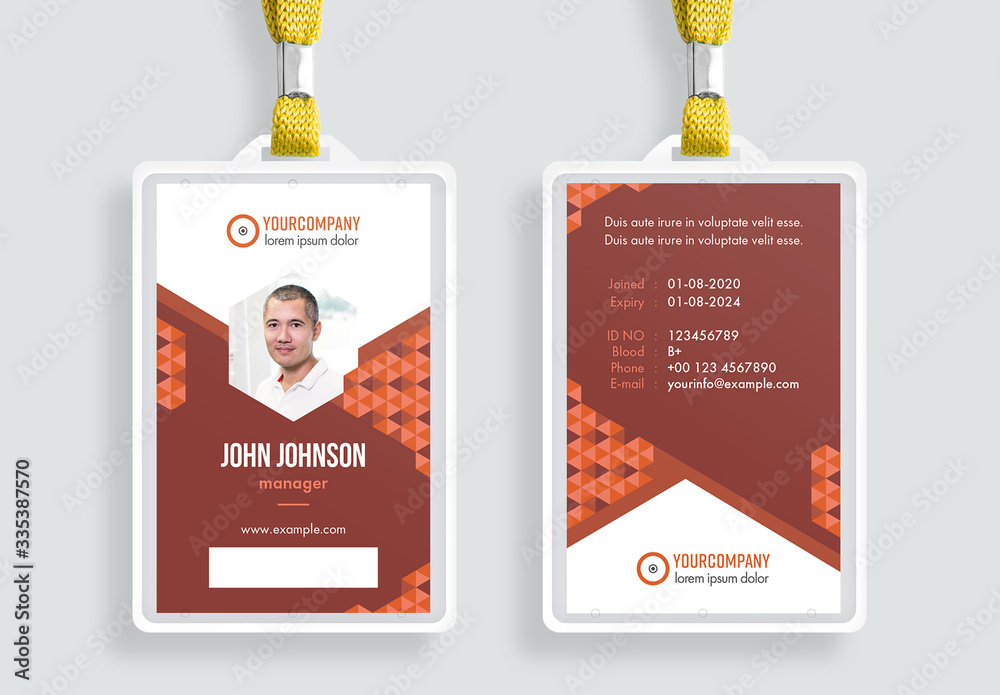 ID Card Layout with Orange Accents Stock Template | Adobe Stock