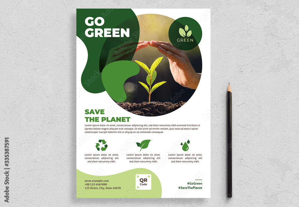 Environmental Flyer Layout with Green Accents Stock Template | Adobe Stock