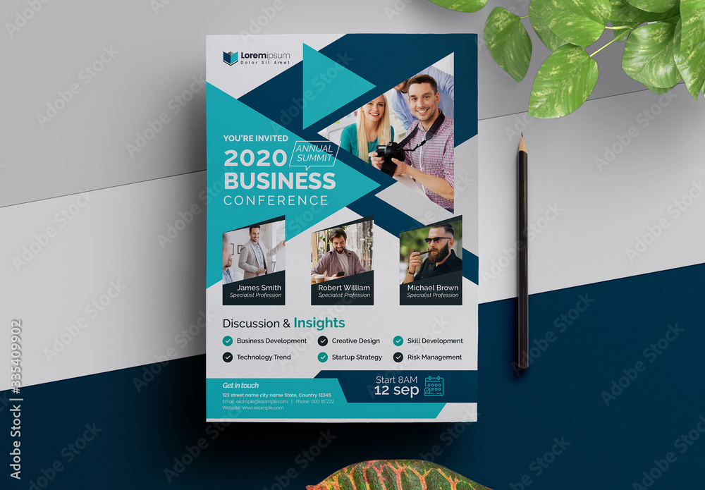 Clean Conference Event Flyer Layout Stock Template | Adobe Stock