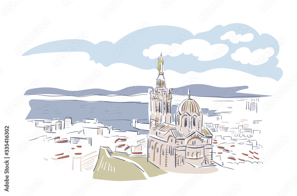 Marseille France Europe vector sketch city illustration line art Stock ...