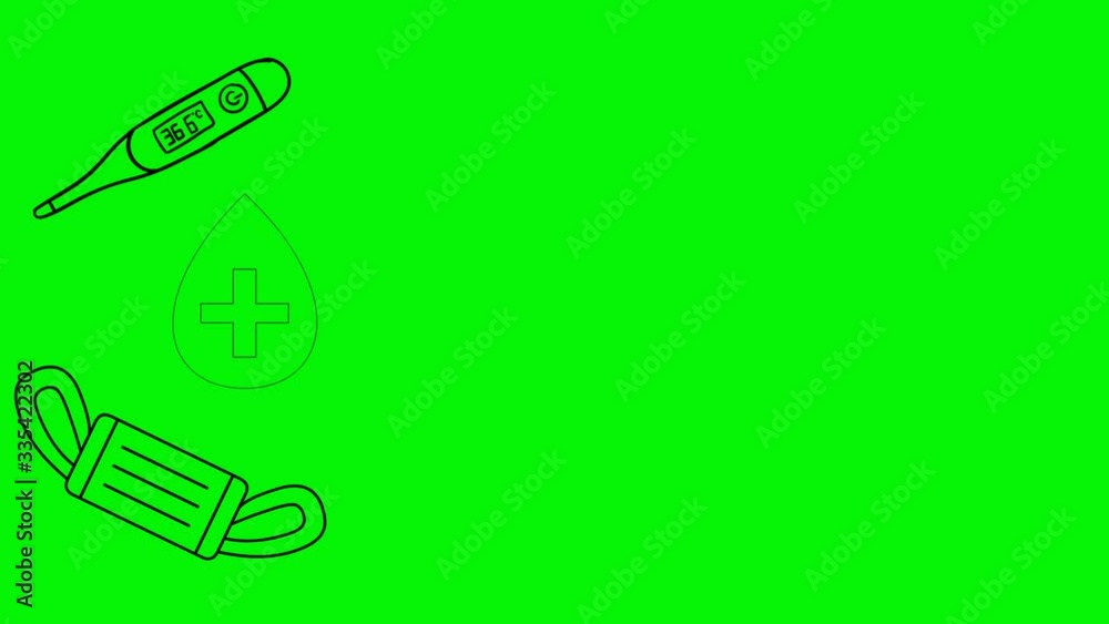 Illustrated medical signs animated on removable green screen with copy ...