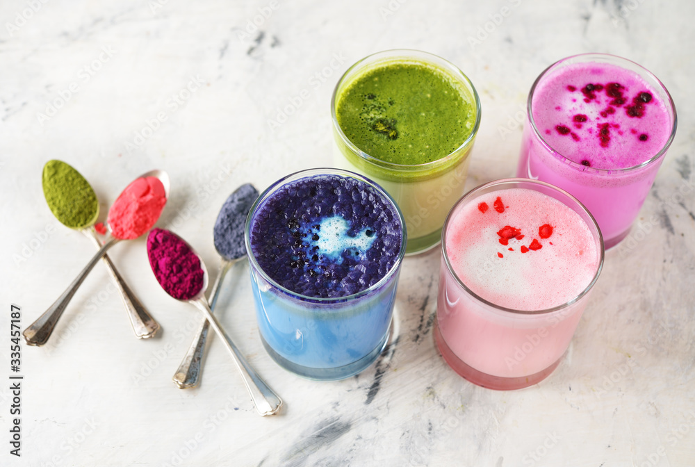 Different types of colored latte Stock Photo | Adobe Stock