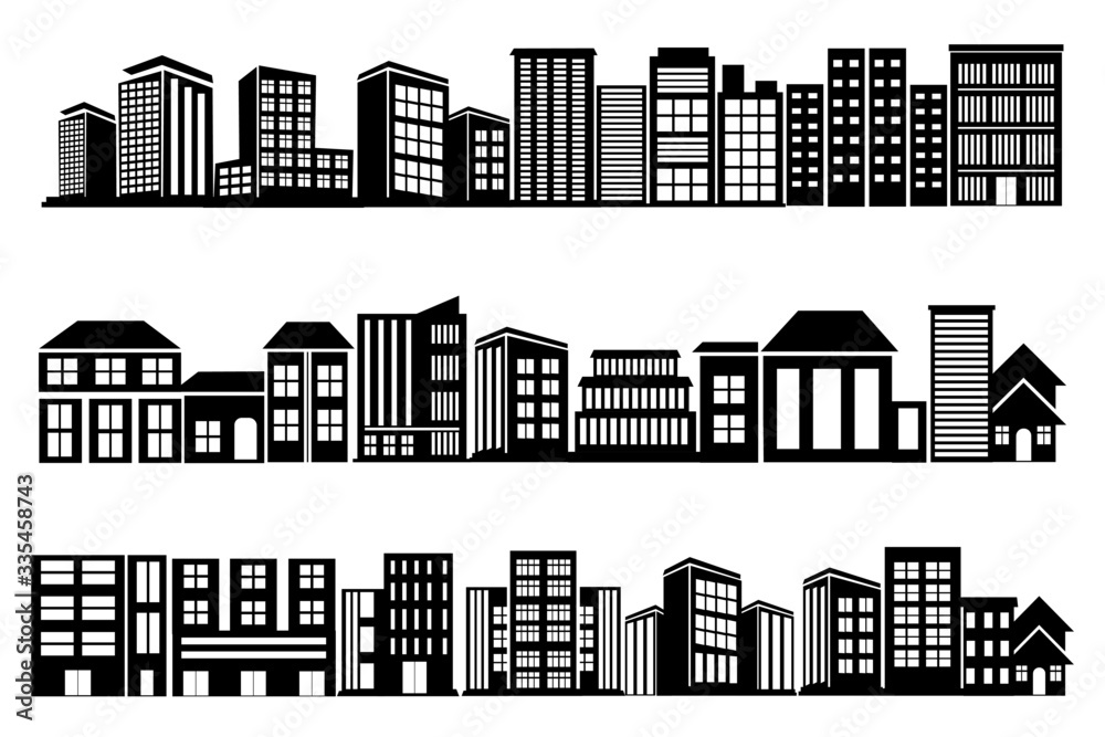 City icon set vector, Town icons, silhouette cities symbol in landscape ...