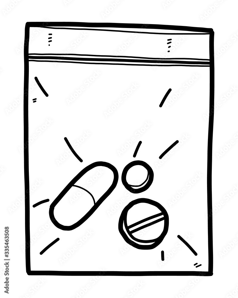 Drug pill in plastic zipper bag / cartoon vector and illustration ...