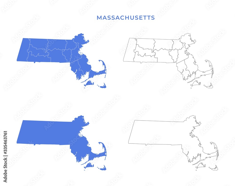 Massachusetts State Map Vector Set - Blank map of Massachusetts State ...