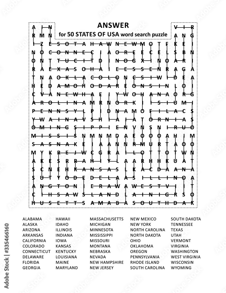 Answer for 50 States of USA zigzag word search puzzle. Puzzle is on ...