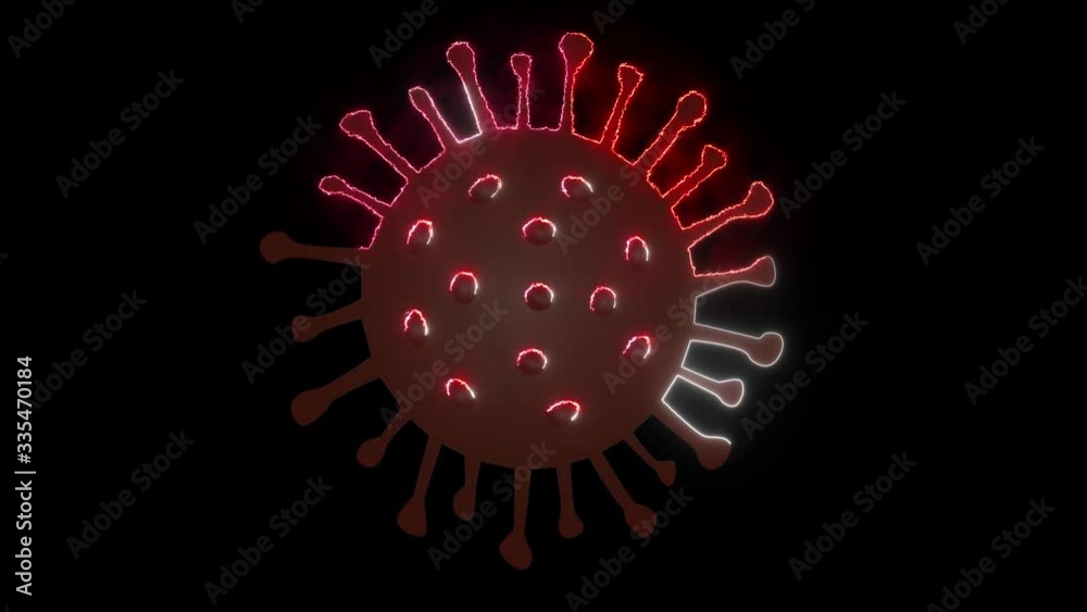 Lot of coronavirus bacteria flying on black background as one big red ...
