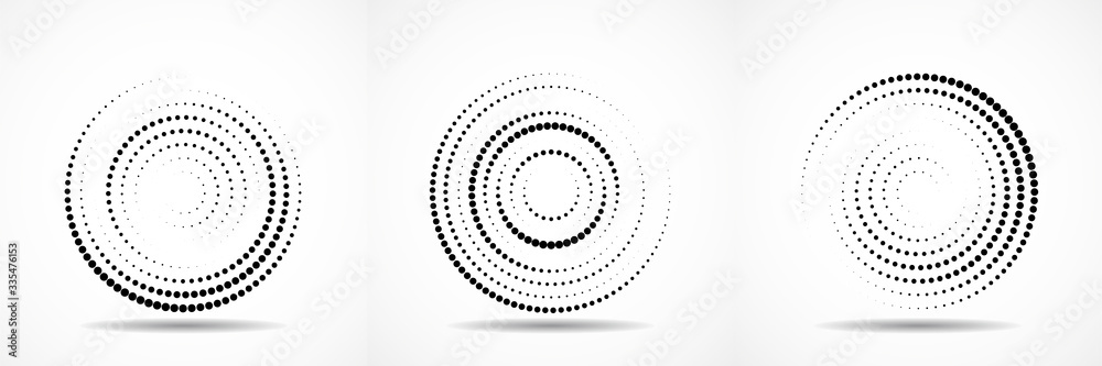 Set of abstract dotted circles. Halftone dots in circular form. Vector ...