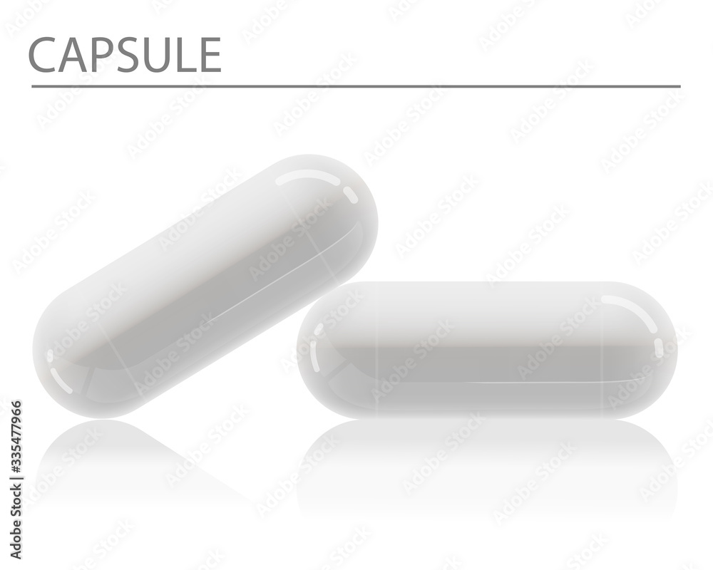 Realistic White Capsules Isolate with shadow is on white background ...