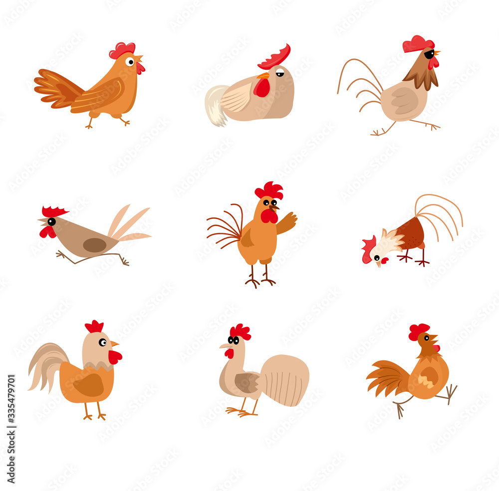 Chicken vector cartoon chick character hen and rooster in love with ...