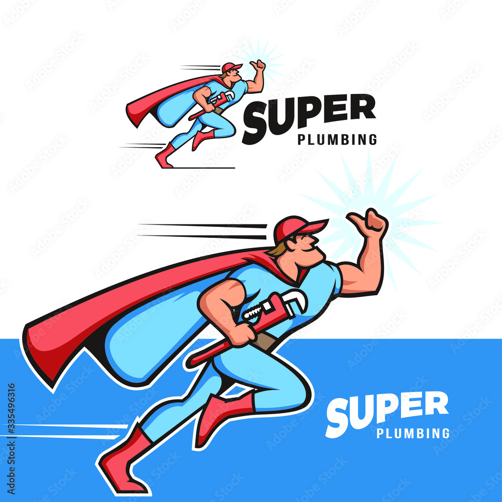 Super Hero Plumber Logo for Powerful Service Stock Vector | Adobe Stock