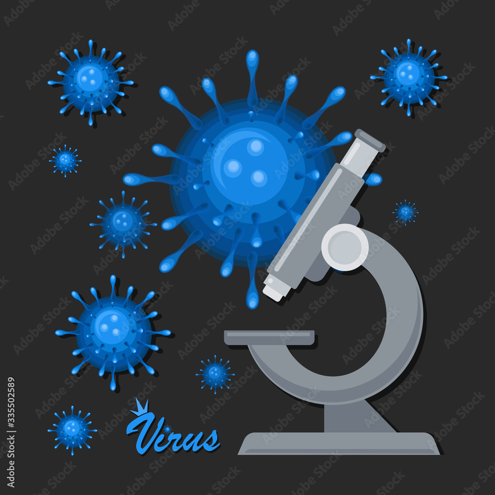Microworld. Microscope, viral background. Covid-19. Poster. Study of ...
