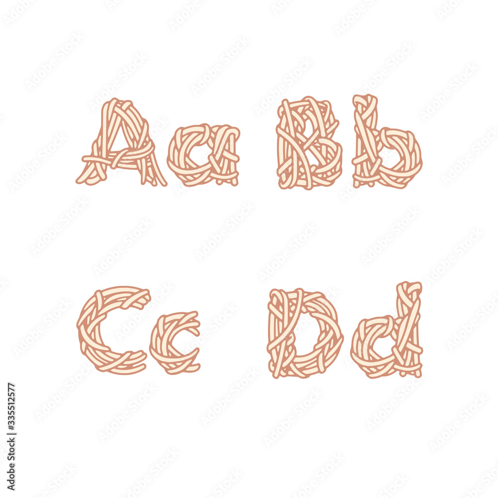 Colorful stylized noodle alphabet. font set for logo or poster. vector ...