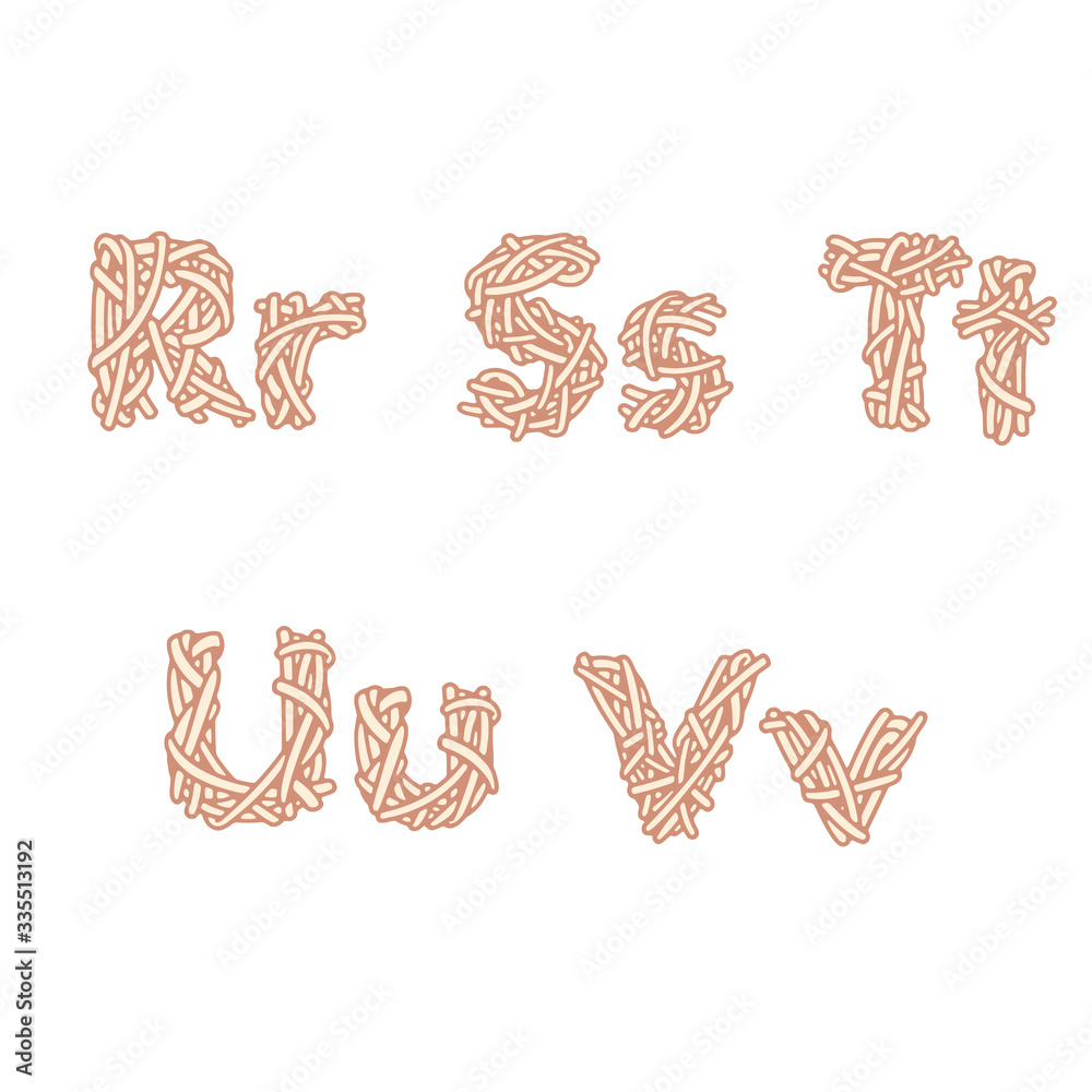 Colorful stylized noodle alphabet. font set for logo or poster. vector ...