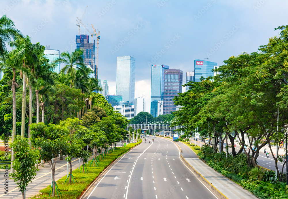 Jakarta, Indonesia - 3rd Apr 2020: Empty/deserted Sudirman street in ...