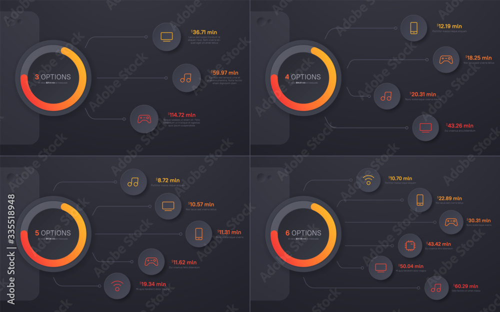 Vector presentation infographic structure chart designs. 3 4 5 6 ...