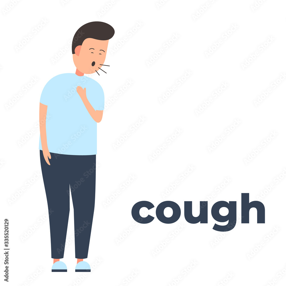 Vector icon of a character coughing because of the infection. It ...