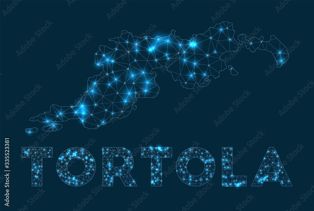 Tortola network map. Abstract geometric map of the island. Internet ...