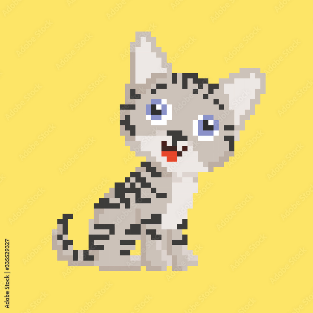 Cute kitten domestic pet pixel art - isolated vector illustration Stock ...