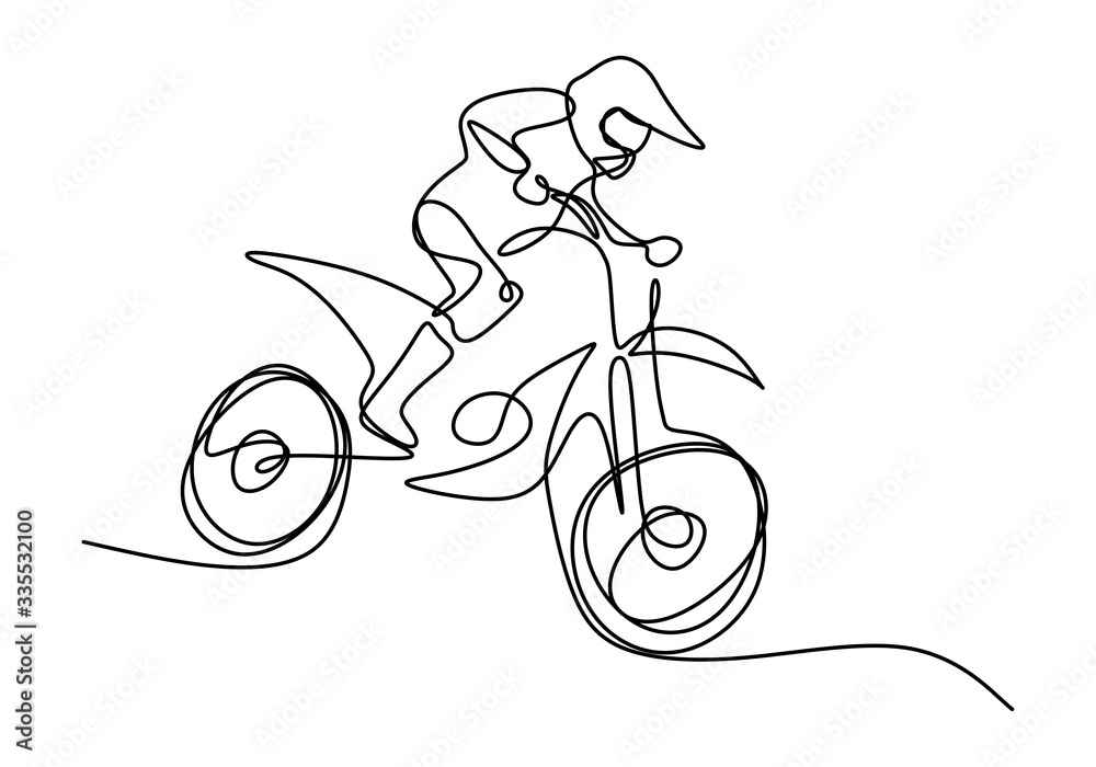 One single line drawing of young motocross rider climb ground hill at ...