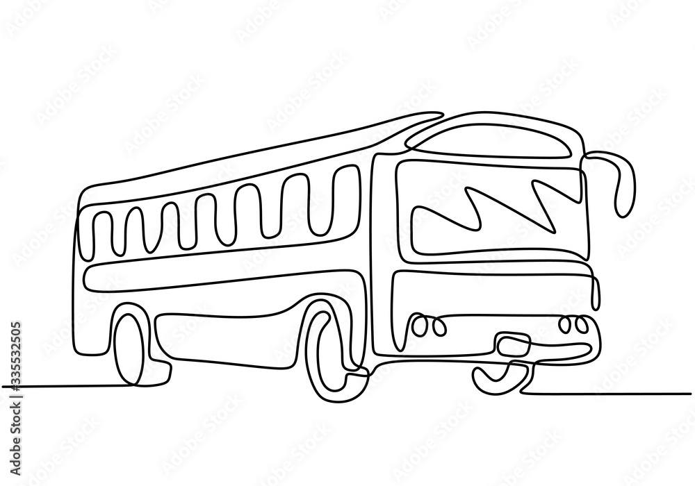 One line drawing of school bus. Regularly used to transport students ...