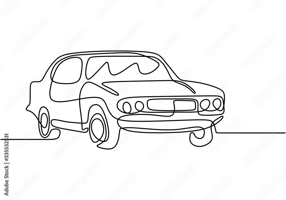 One single line drawing of old retro vintage auto car. Classic ...