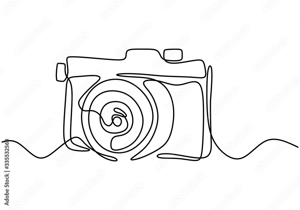 One line drawing of camera linear style. Black image isolated on white ...