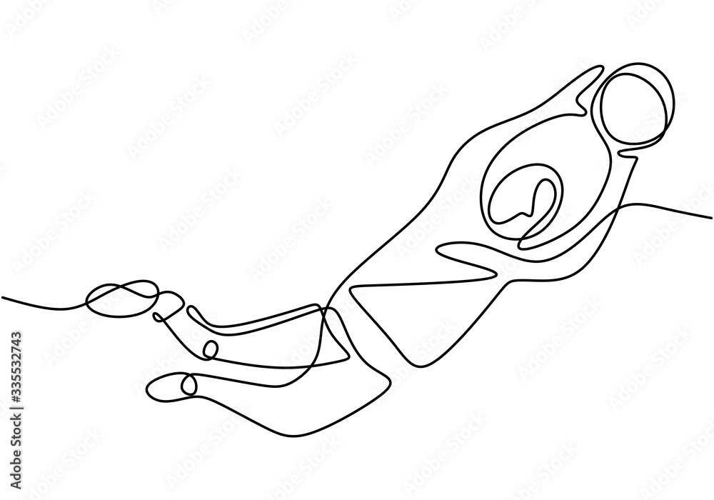 Continuous one line drawing of young man playing football as a keeper ...
