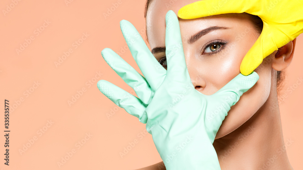 Face skin check before plastic surgery. Beautician touching young woman ...