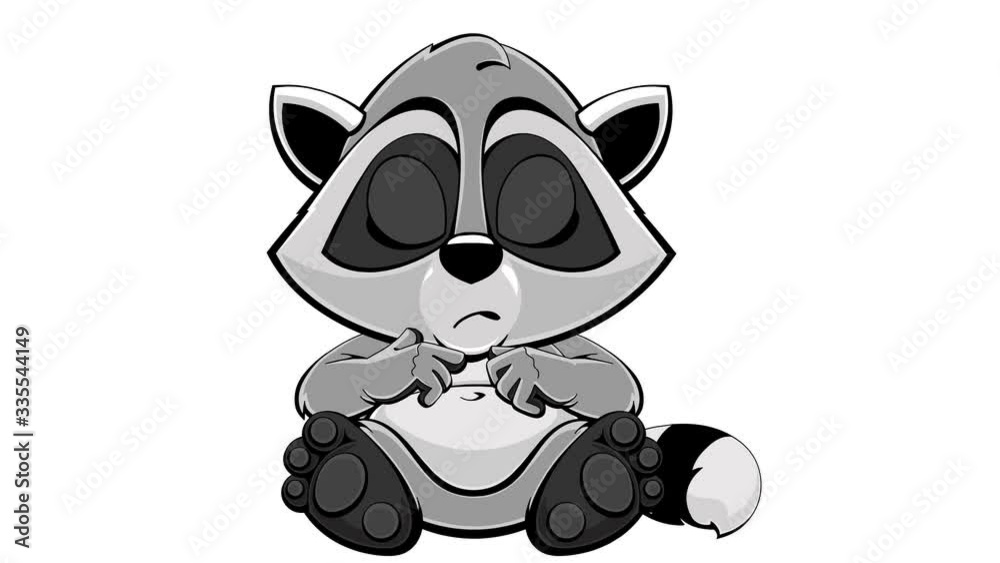 Vidéo Stock Cartoon little raccoon is sad and crying. Animated mascot ...