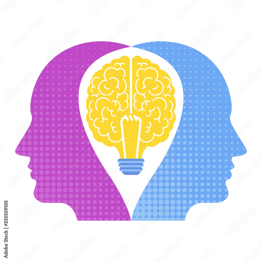 Brainstorming. Two heads, one brain. Creative technique for generating ...