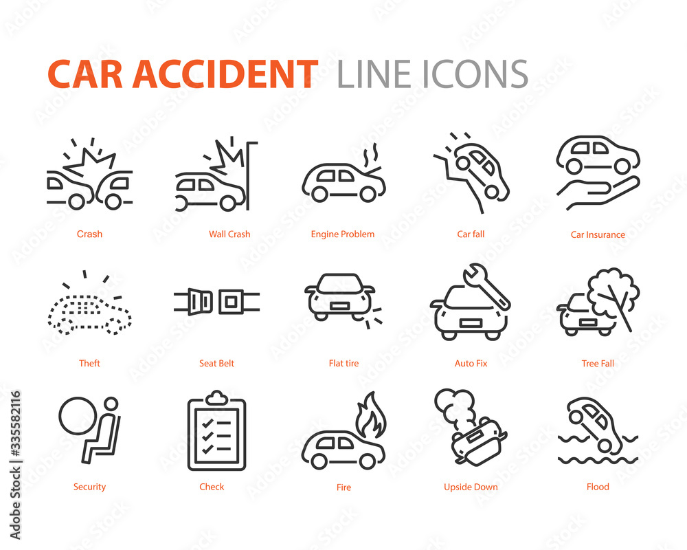 set of car accident icons, cash, insurance, danger Stock Vector | Adobe ...