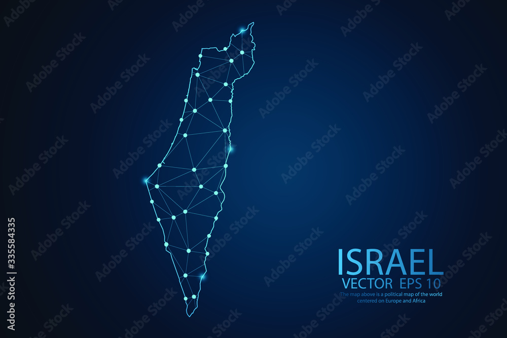 Abstract mash line and point scales on Dark background with map of ...