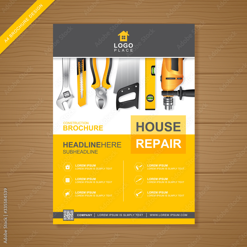 construction tools cover A4 template for a report and brochure design ...
