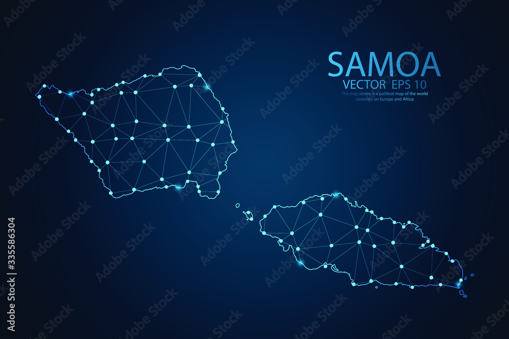 Abstract mash line and point scales on Dark background with map of ...