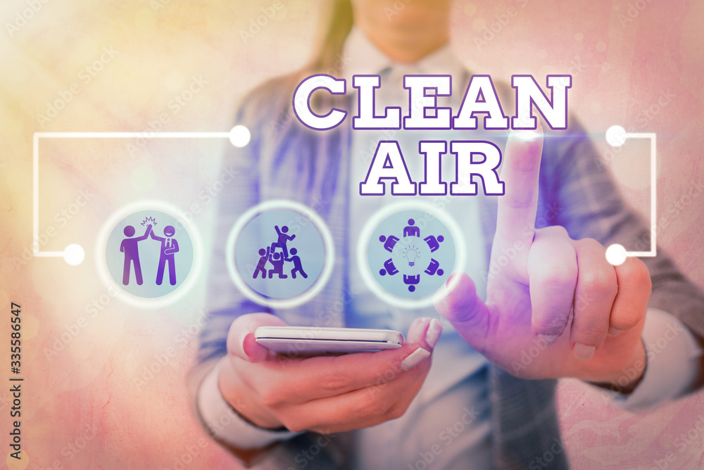 Writing note showing Clean Air. Business concept for air that has no ...