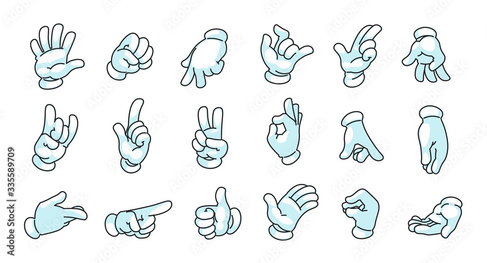 Cartoon hands in gloves. Doodle comic mascot arms, human character ...