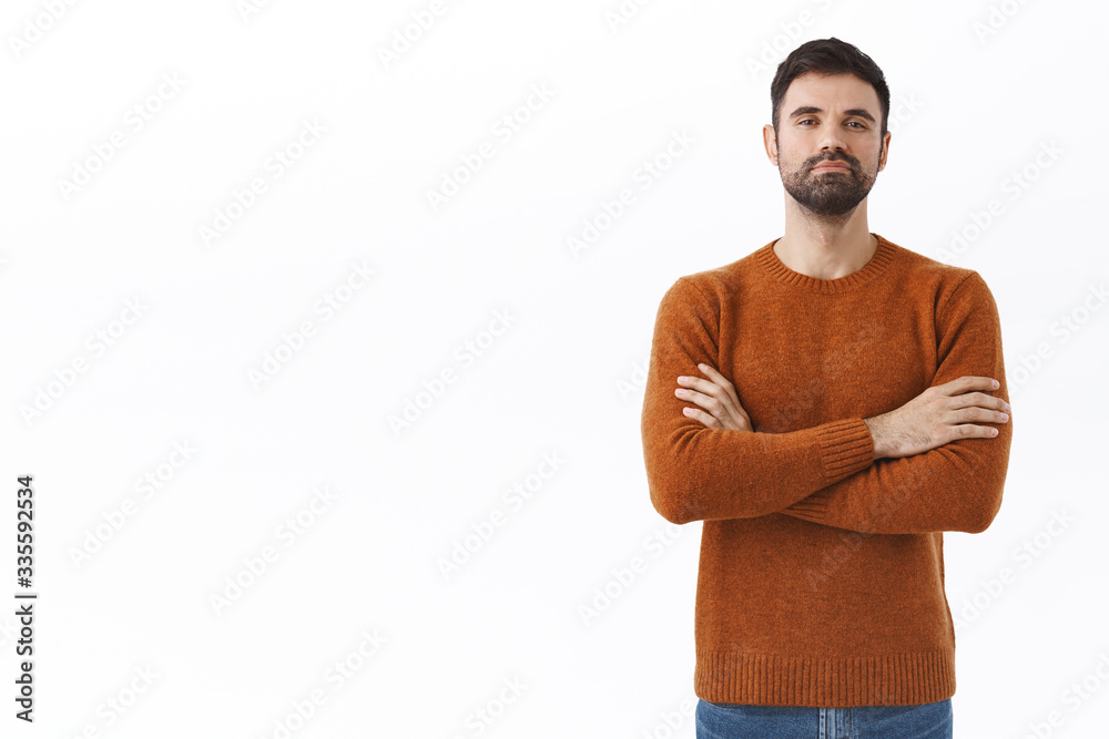 Portrait of confident, handsome adult bearded man with huge ego, look ...