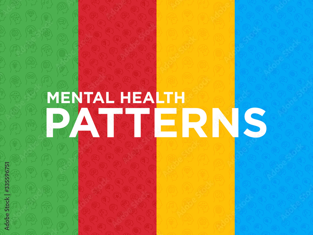 Mental health seamless pattern with thin line icons: mental growth ...