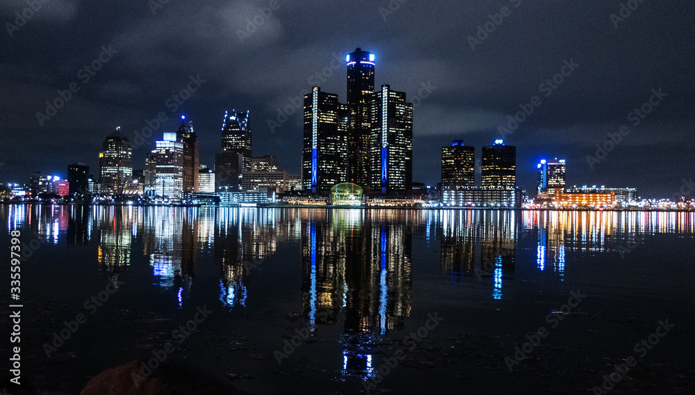 Night View with Clouds - Detroit Skyline Stock Photo | Adobe Stock